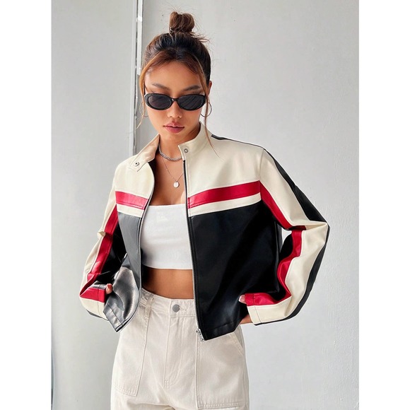 WILA | Jackets & Coats | Minimalist Colorblock Zip Up Cropped Vegan ...